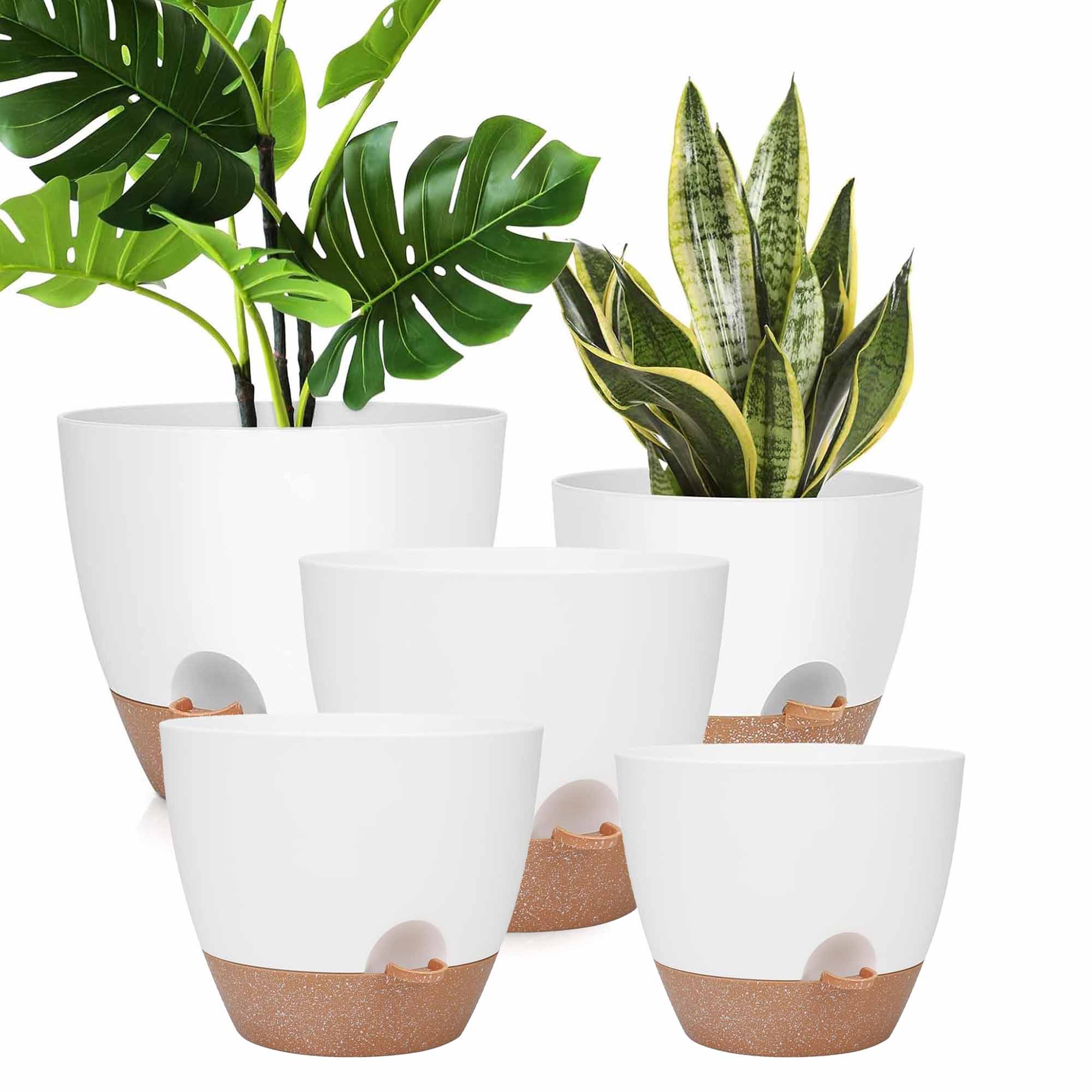 5Packs Self Watering Plant Pots Planters with Multi Mesh Drainage Holes ...