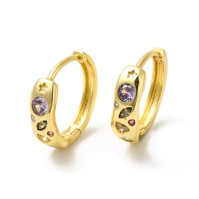 5Pair Cubic Zirconia Star & Heart Geometry Hoop Earrings Real 18K Gold ...