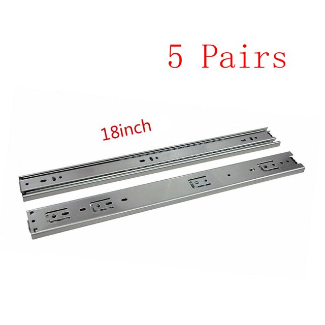 5Pairs 18" Telescopic Ball Bearing Drawer Slides Full Extension Side ...