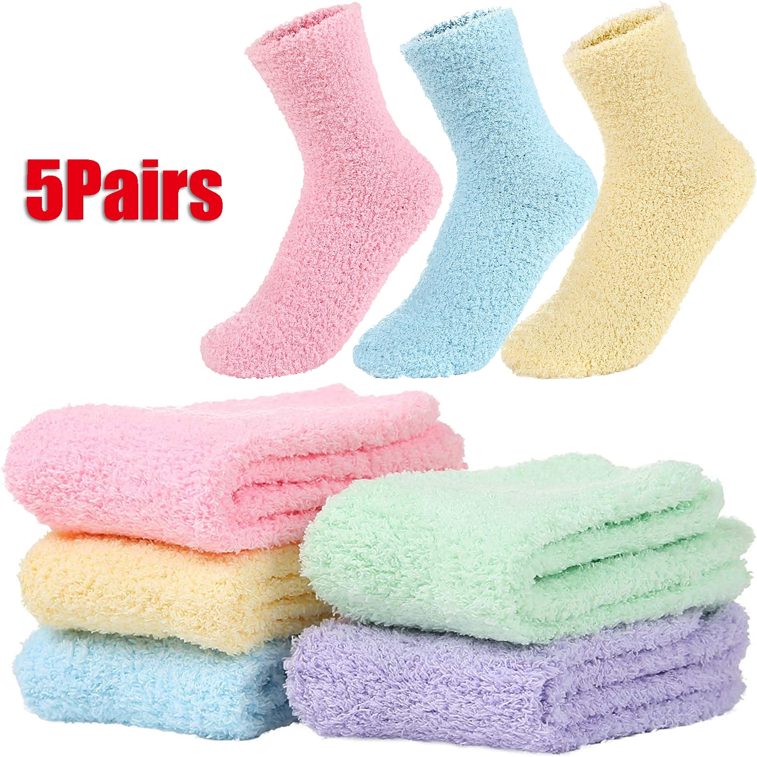 5Pairs Non-Slip Plush Slipper Grip Socks for Women - Walmart.com