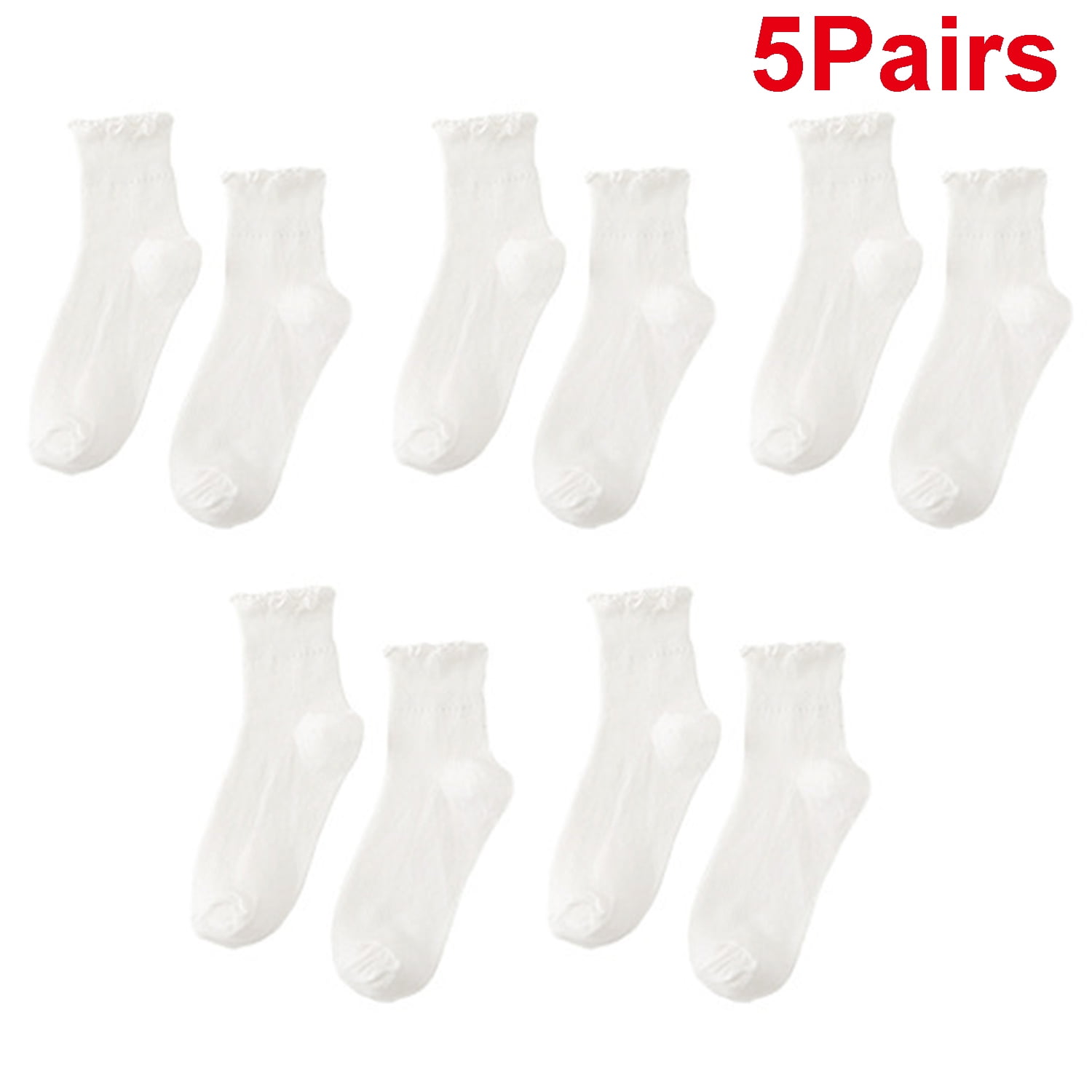 5Pairs Women's Ruffled Solid Color Border Ankle Socks,White - Walmart.com