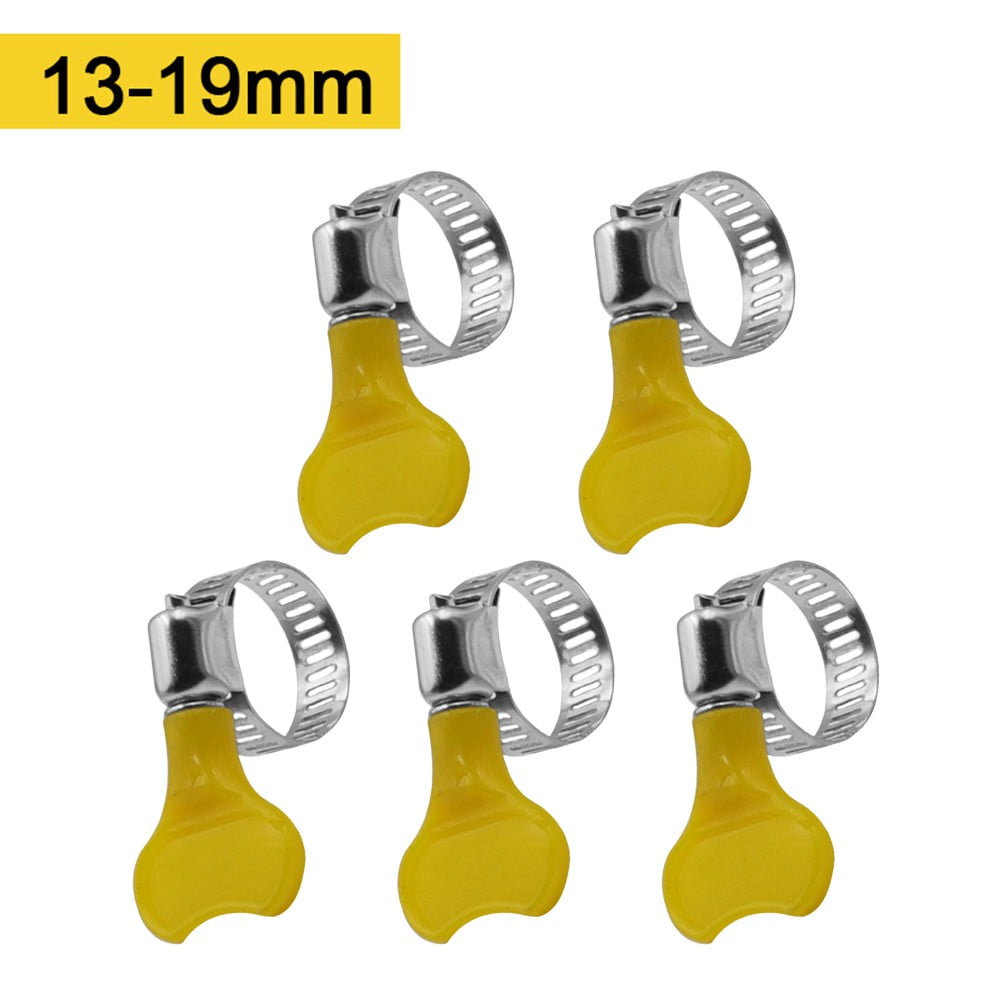 5Pc 10-38Mm Adjustable Yellow Plastic Handle Hand Wriggle Hose Clamps ...