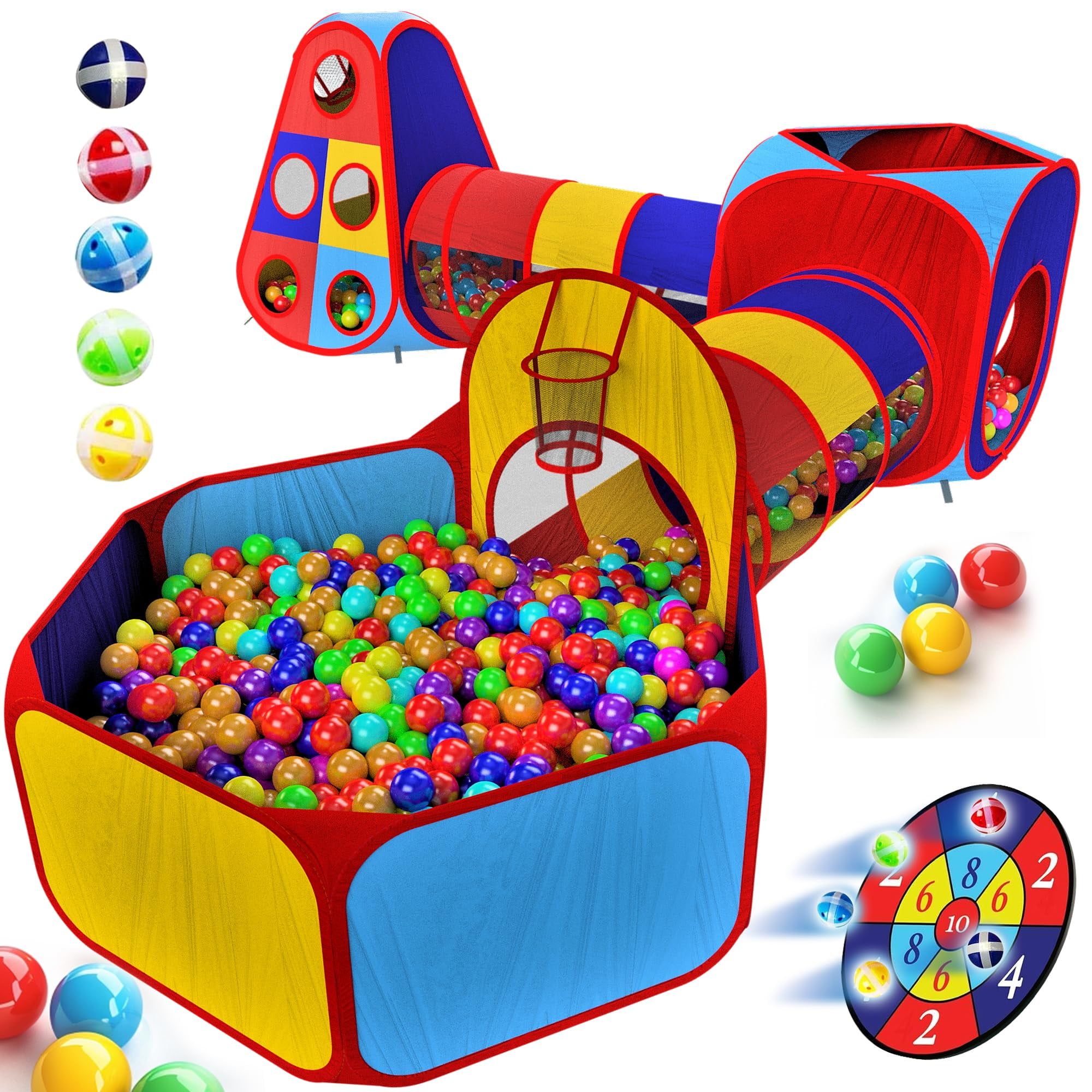 5Pc Kids' Play Tents & Tunnels - Ball Pit For Toddlers, Basketball Hoop ...