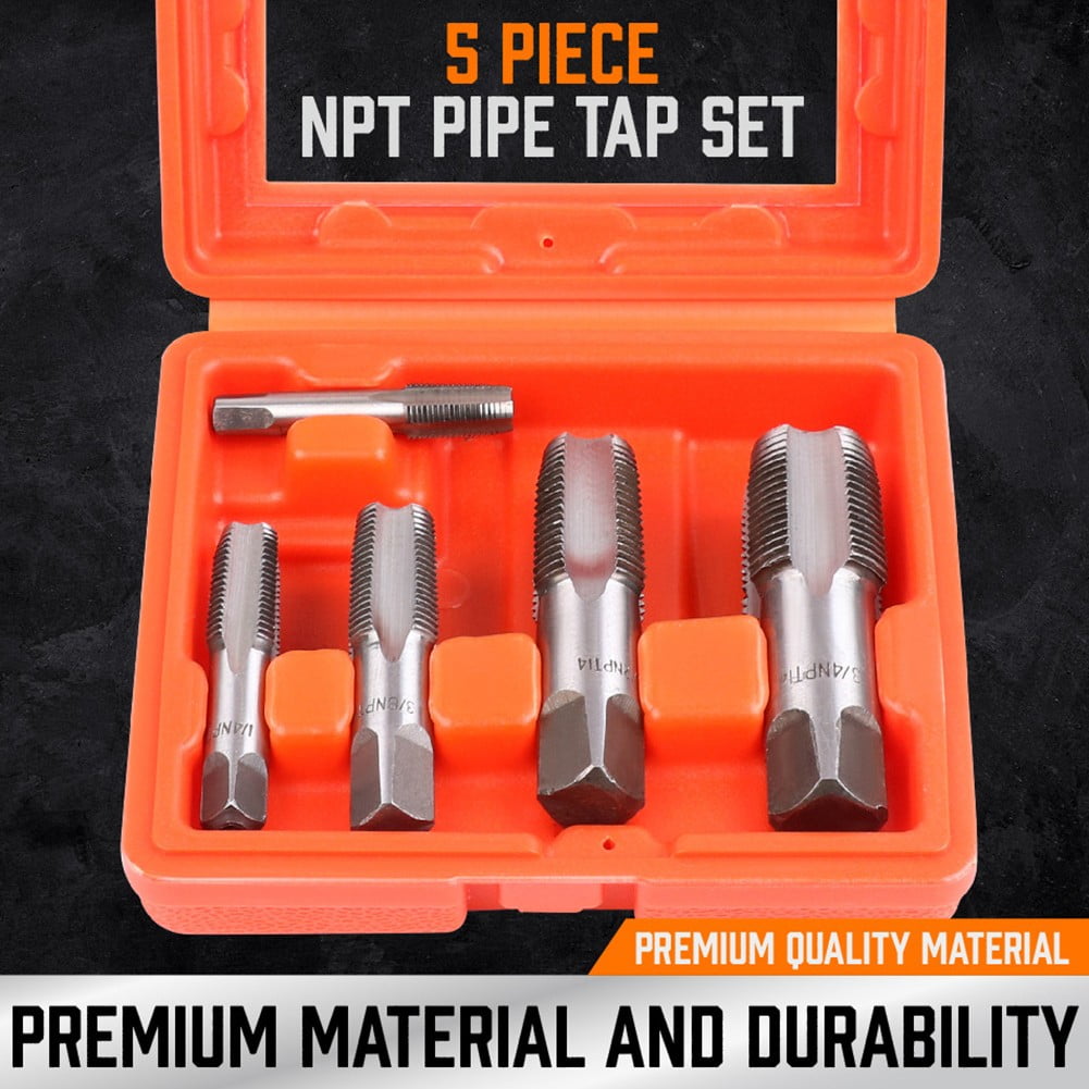 5Pc Npt Pipe Tap Set Carbon Steel Hand Threading Plumbing for Plumber ...