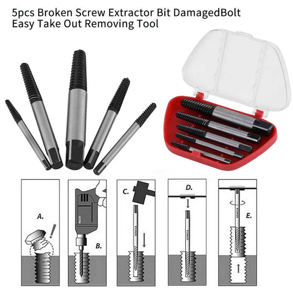 5Pc Screw Extractor Set Easy Out Drill Bits Guide Broken Damaged Bolt ...
