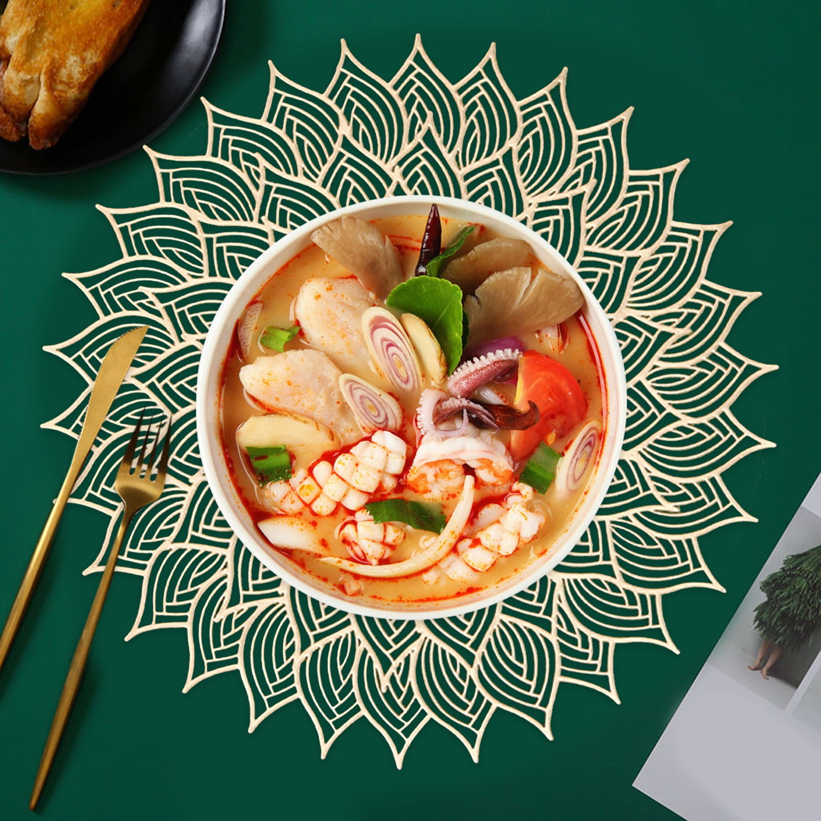 5Pc Valentine'S Day Round Golden Placemats,Restaurant Hotel Table Mat ...