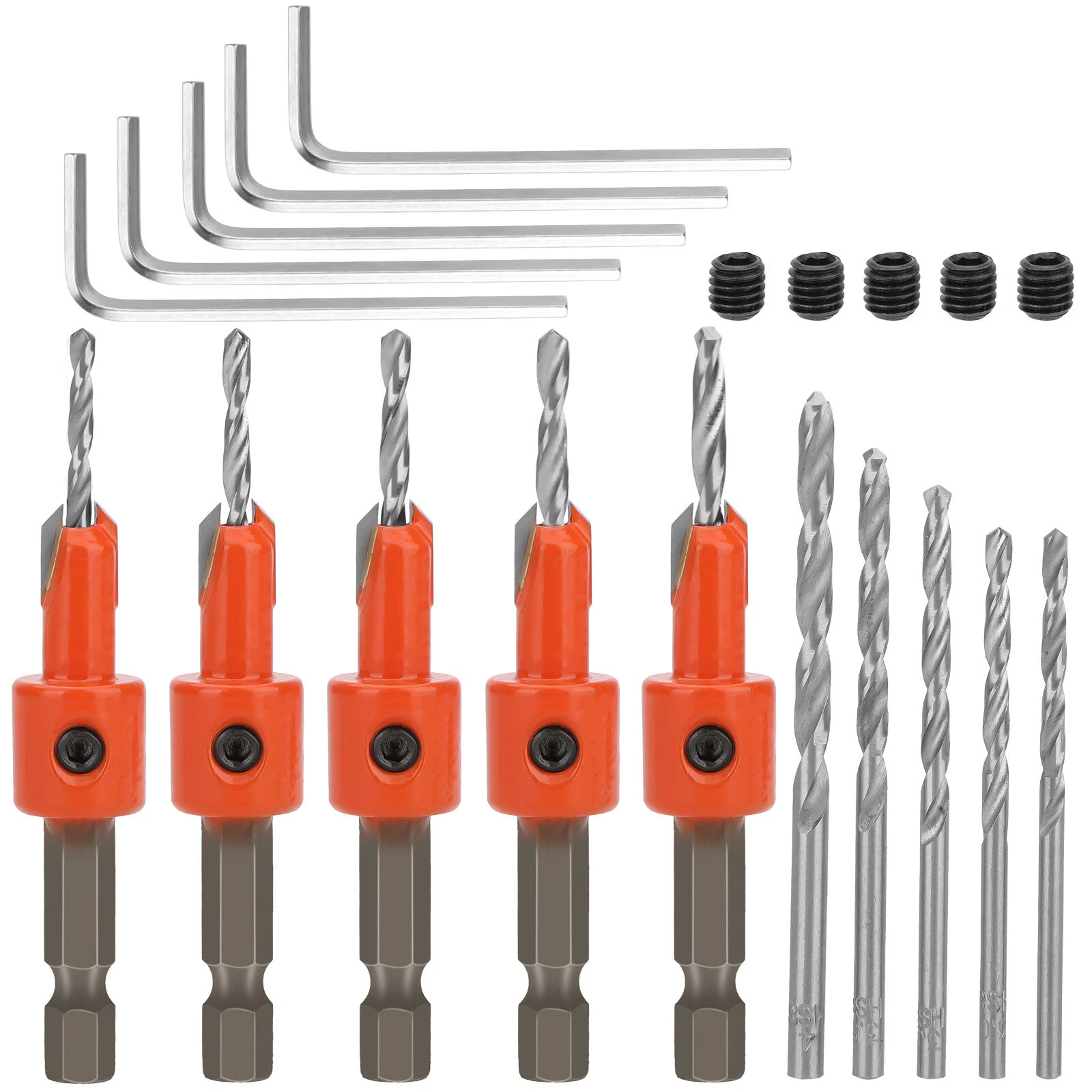 5Pcs 1/4" Hex Shank Counter Sink Tapered Drill Bit w/ Hex Wrench for ...