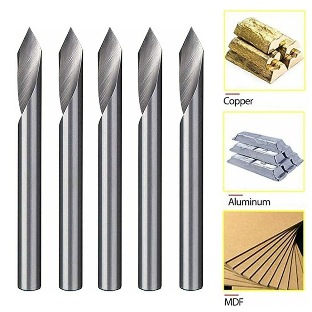 5Pcs 1/8 60 Degree Single Flute Tungsten Steel Milling Cutter Bit V ...