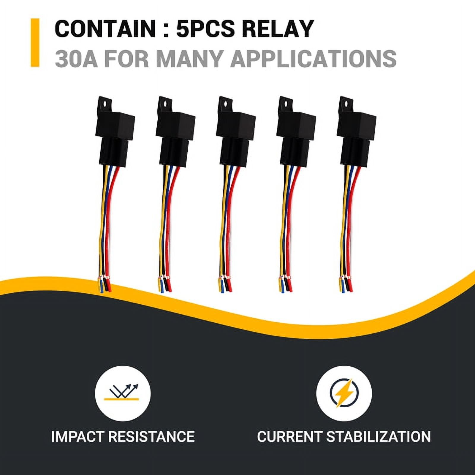 5Pcs 12V/30A Copper Automotive Marine Relay & 5 Wire Harness Socket ...