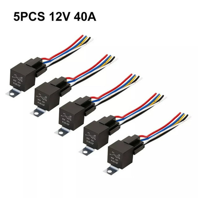 5Pcs 12V 40 Amp Car Relay DC 5 Pin 5 Wires With Harness Socket wires ...
