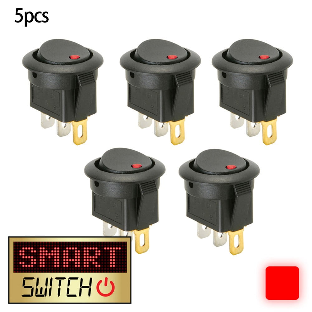 5PCS 12V On/Off Round Rocker LED Light Toggle Switch Car Van Boat ...