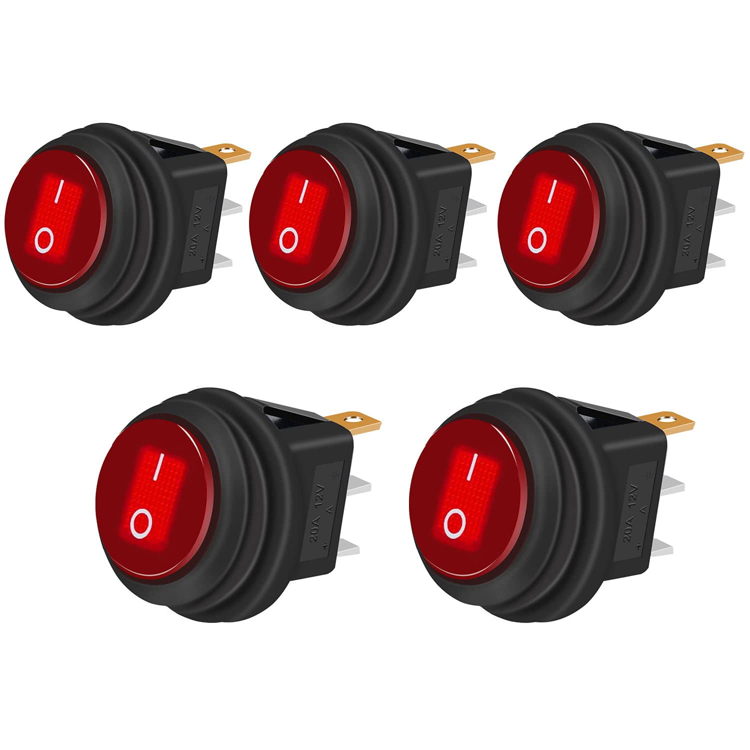 /5Pcs 12V Waterproof Lighted Round Rocker Toggle LED Switch 20A 3 Pins ...