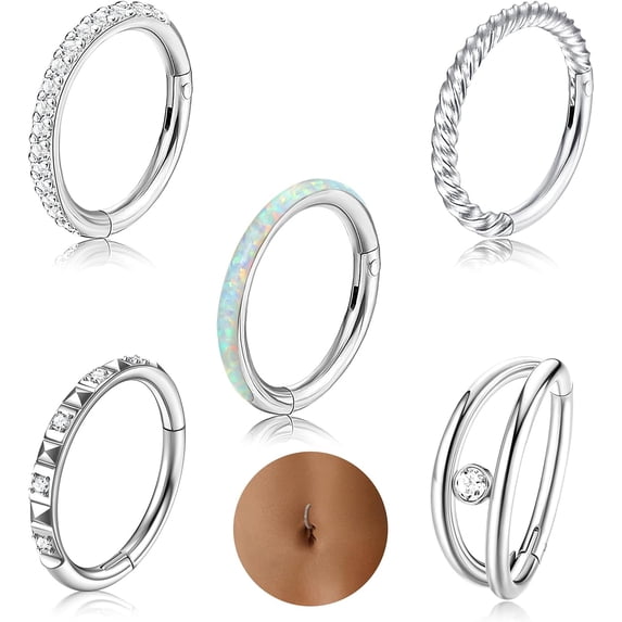 5Pcs 14G Belly Button Rings 316L Surgical Steel Belly Ring Hoop Opal CZ ...