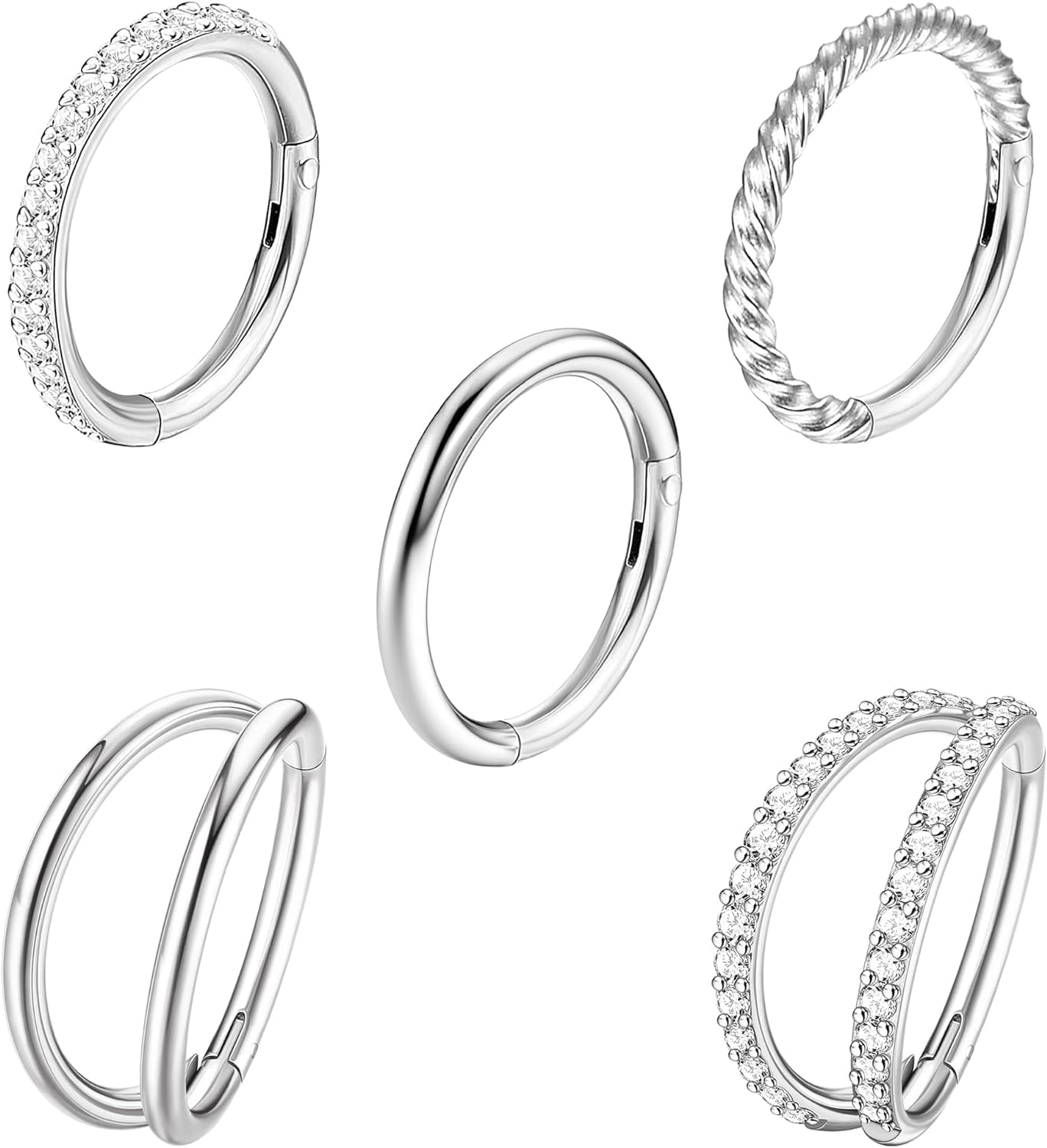 5Pcs 18G 16G Surgical Steel Nose Rings Hoop for Women CZ Clicker Hinged Septum Ring Lip Helix ...