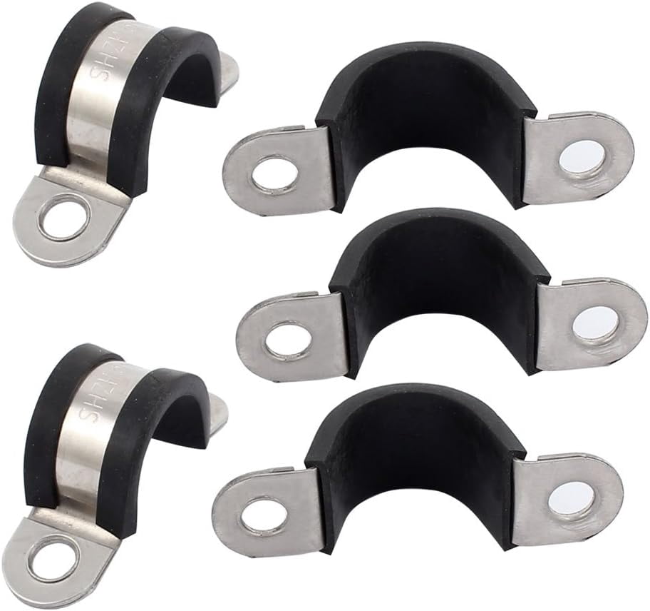 5Pcs 18mm Dia Rubber Lined U Shaped Stainless Steel Hose Pipe Clips ...