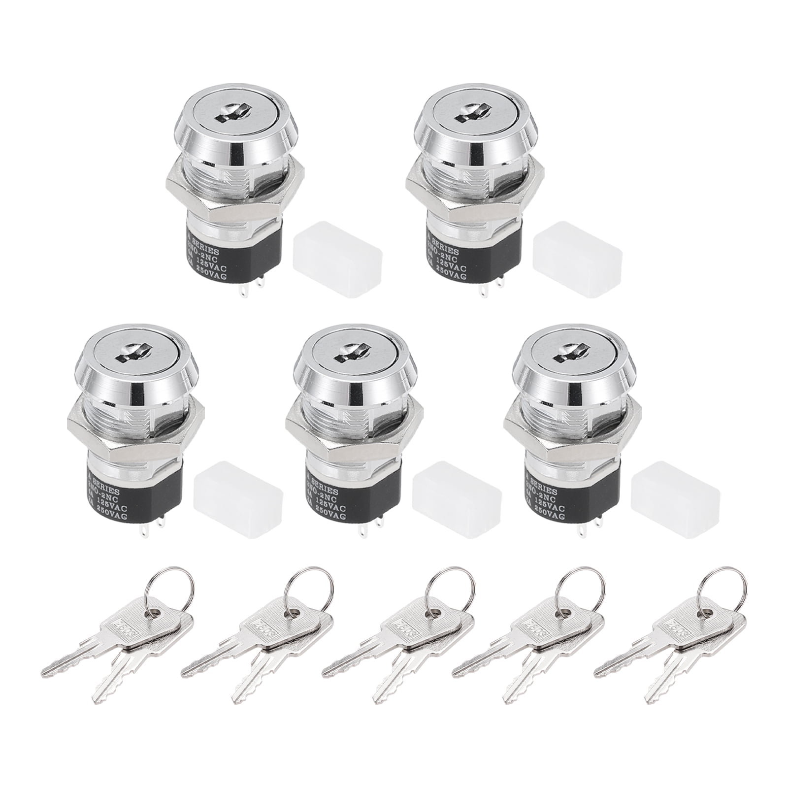 5Pcs 19mm 2 Positions 2NO 2NC Electric Keys Lock Push Button Switch - Walmart.com