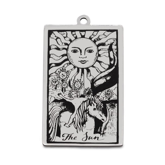 5Pcs 201 Stainless Steel Engraved Pendants Tarot Card Pendants The Sun ...
