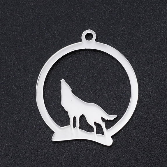 5Pcs 201 Stainless Steel Round With Howling Wolf Charms 23x20x1mm Flat ...