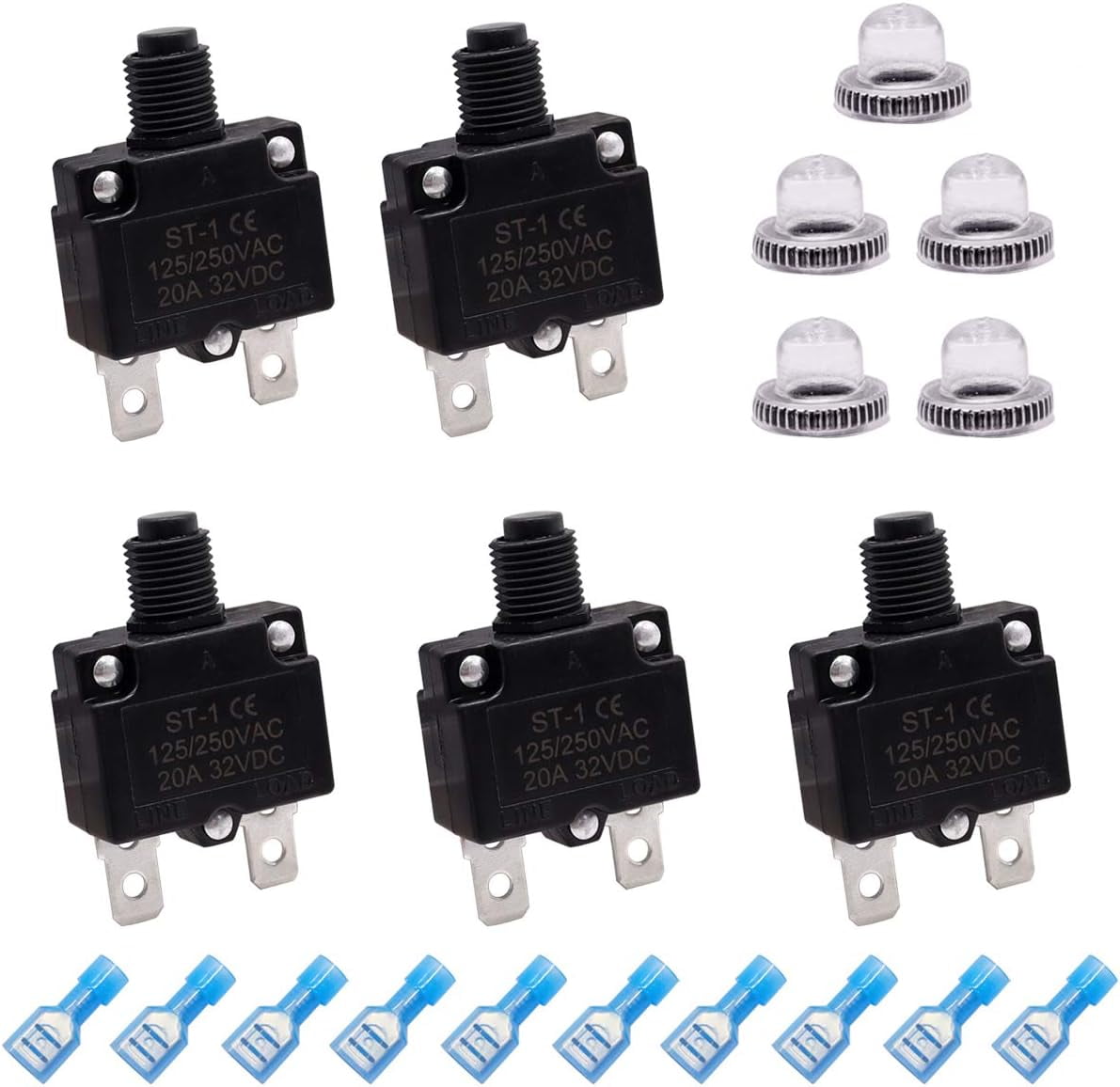5Pcs 20Amp Circuit Breakers Push Button Manual Reset 125/250V AC 32V DC ...
