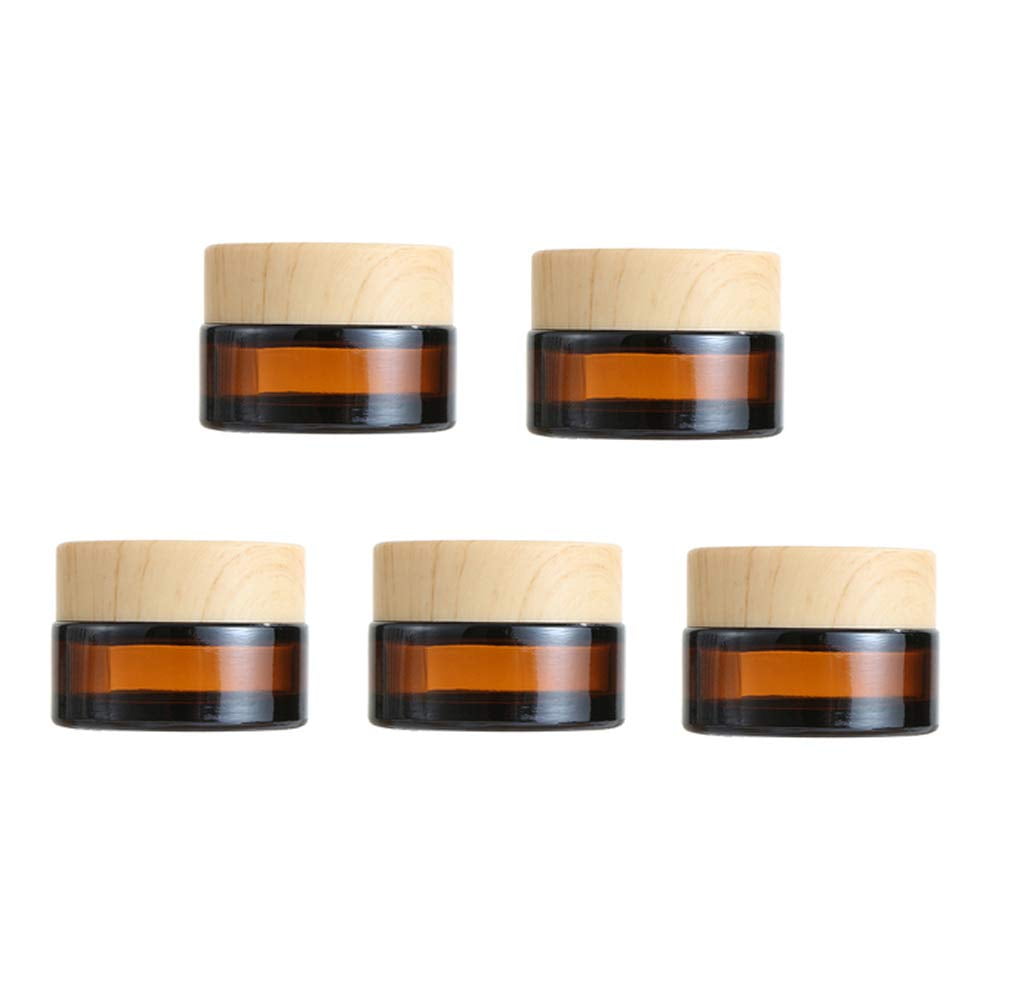5Pcs 20G/20ML Refillable Round Amber Glass Cream Jars Empty Cosmetic ...