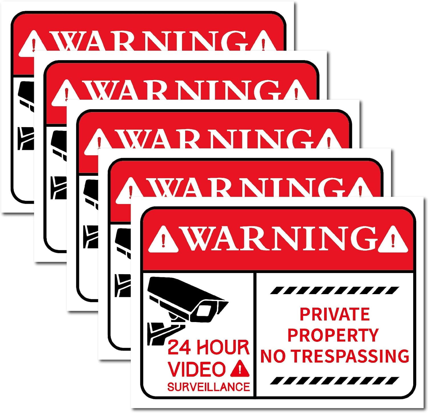5Pcs 24 Hour Video Surveillance Sign Sticker Warning Stickers 10 x 7in ...
