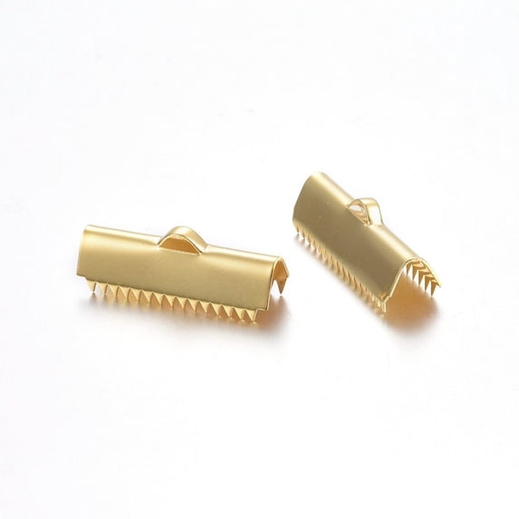 5Pcs 304 Stainless Steel Ribbon Crimp Ends Rectangle Golden 9x25mm Hole ...
