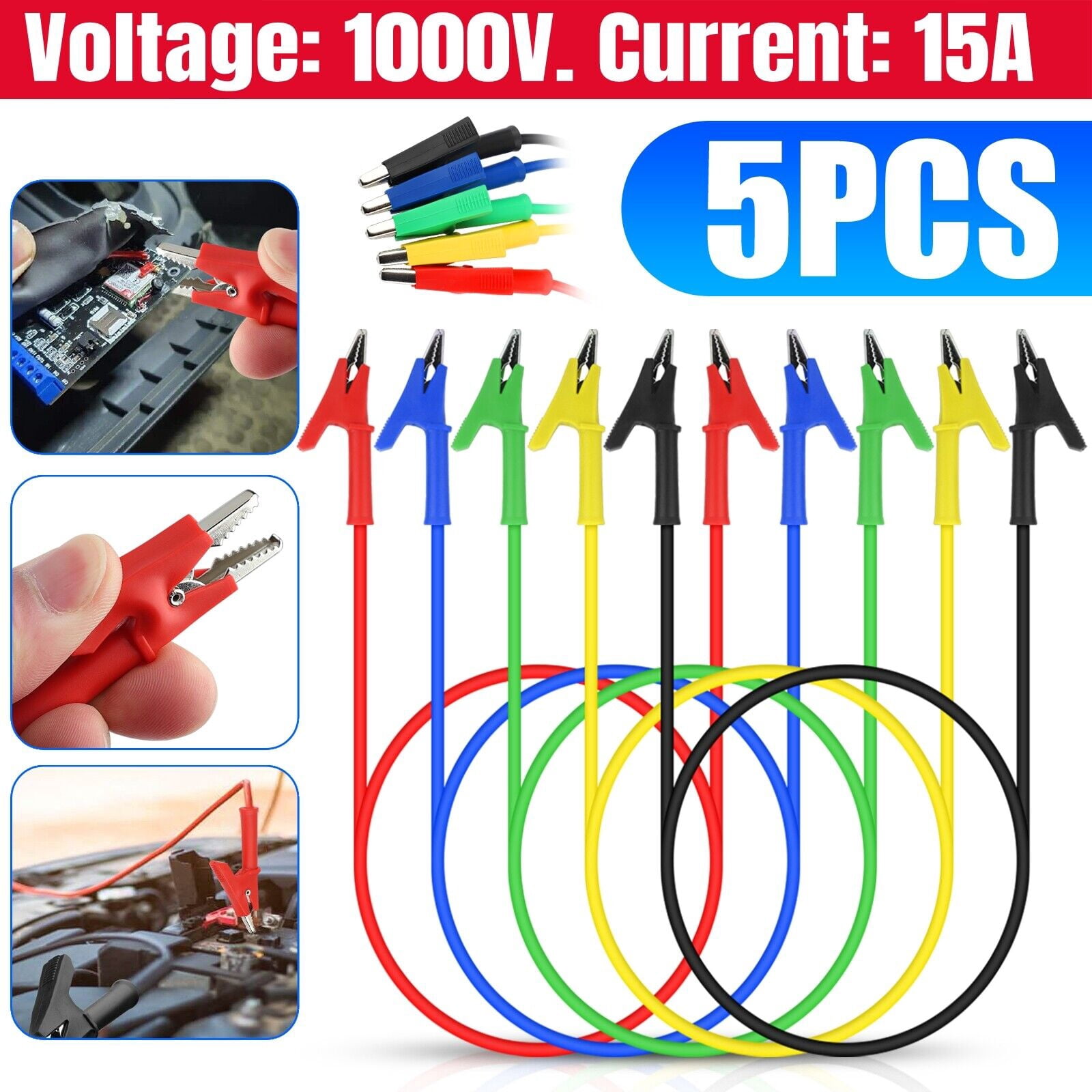 5Pcs 30V 15A Alligator Clips Electrical Test Leads Set Jumper Wires ...
