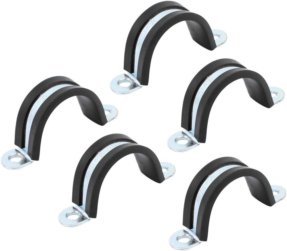 5Pcs 30mm Dia Rubber Lined R Shaped Zinc Plated Tube Pipe Clips Clamp ...