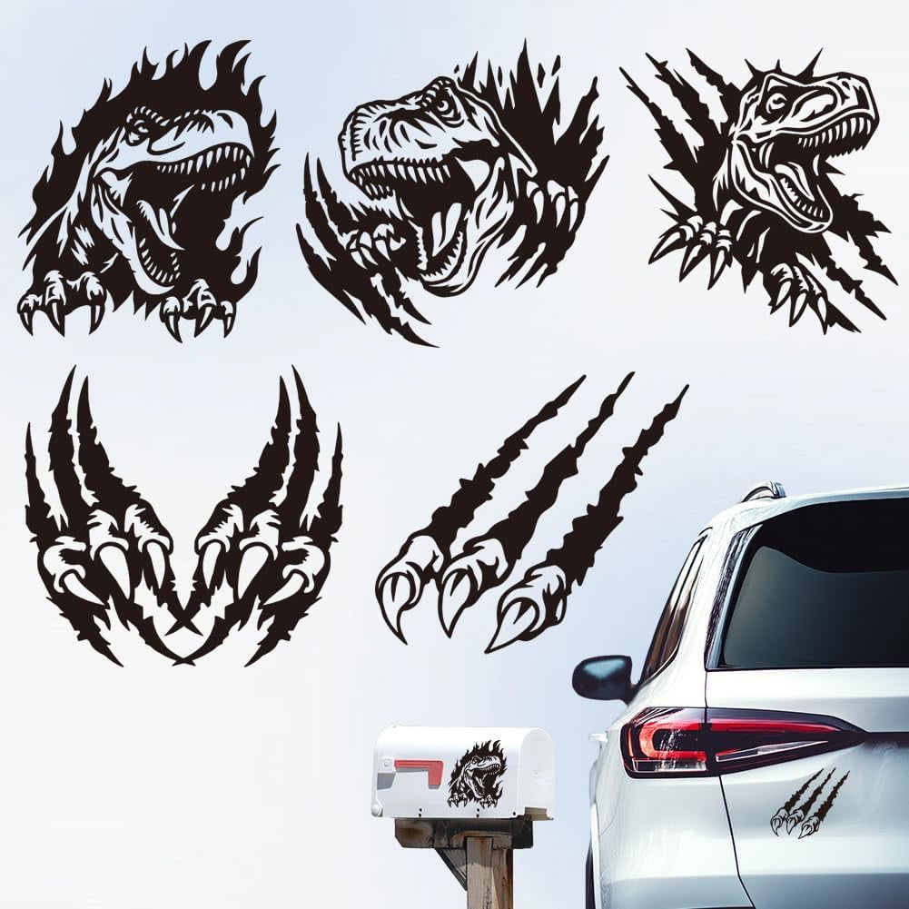 5Pcs 3D Realistic Dinosaur Claw Car Decals Realistic T-Rex Scratch ...