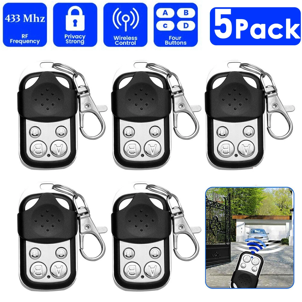 5Pcs 433Mhz Electric Gate Garage Door Remote Control Duplicator Fob ...