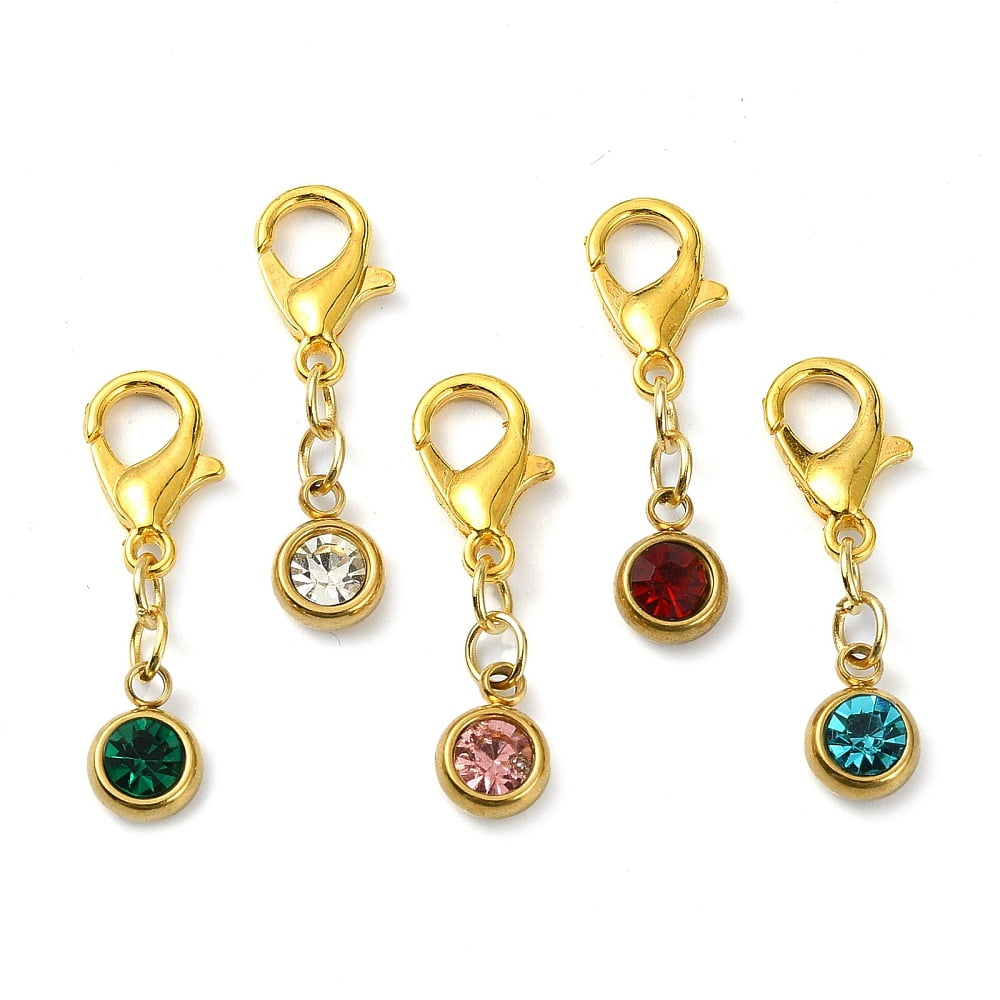 5Pcs 5 Colors 201 Stainless Steel Rhinestone Pendant Decorations with ...