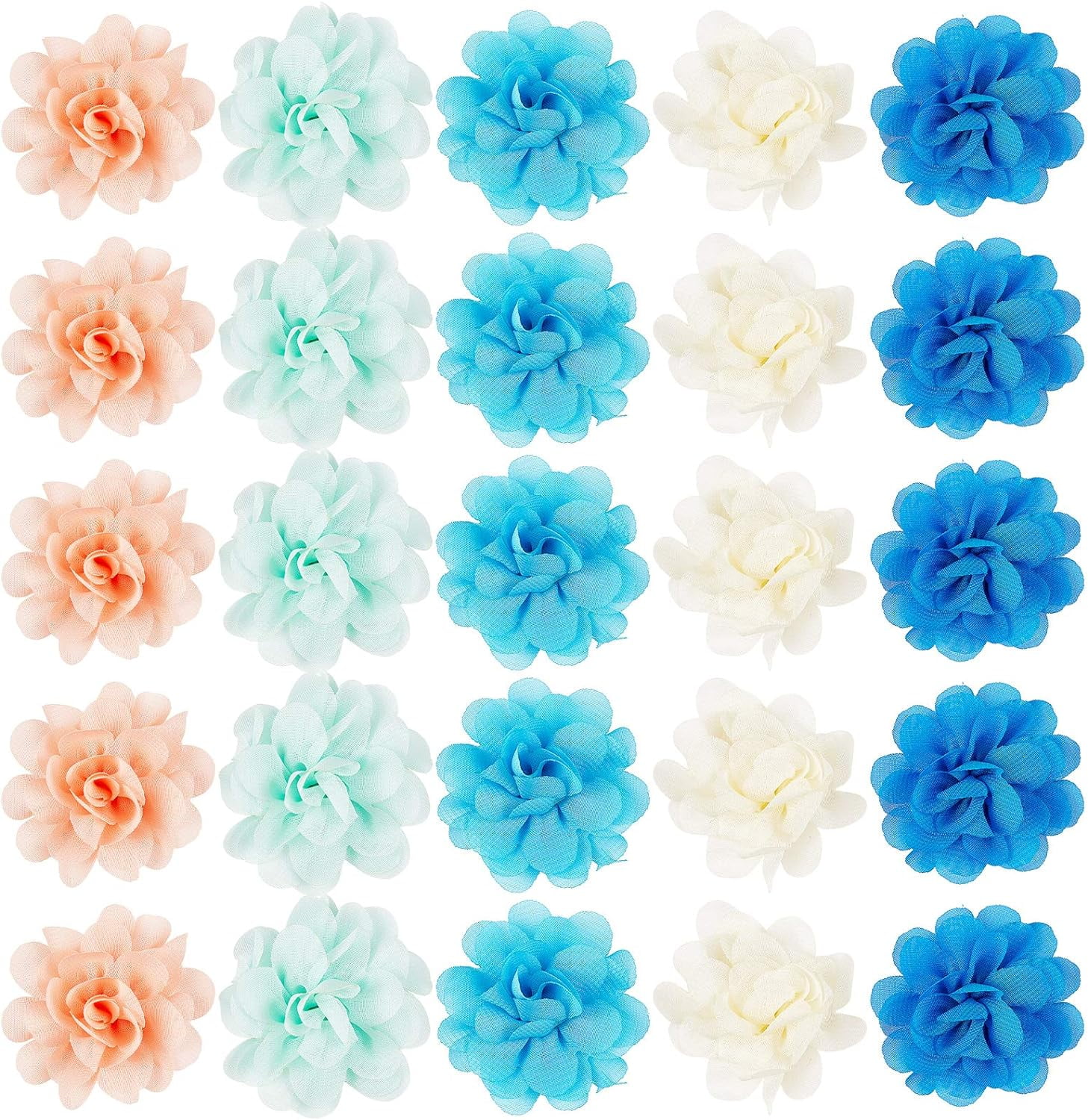 5Pcs 5 Colors Fabric Flowers Chiffon Flowers Embellishment Single ...