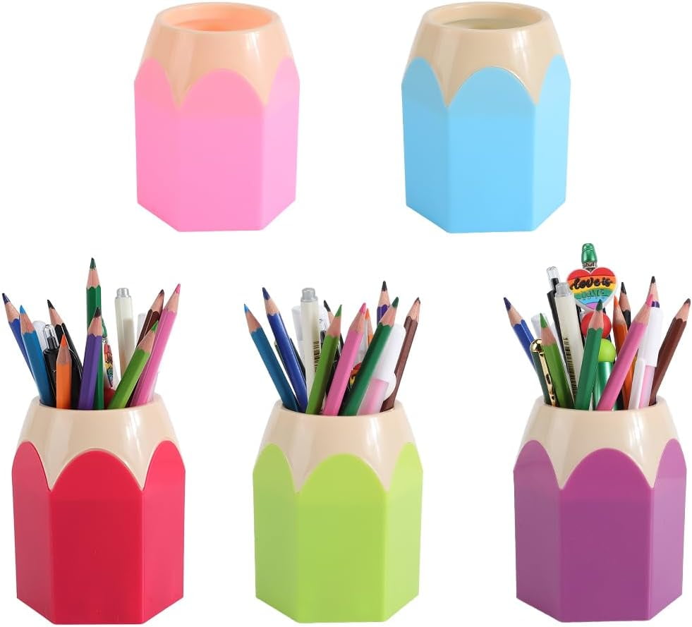 5Pcs 5 Colors Pencil Shaped Pen Holders Plastic Colorful Pencil Storage ...