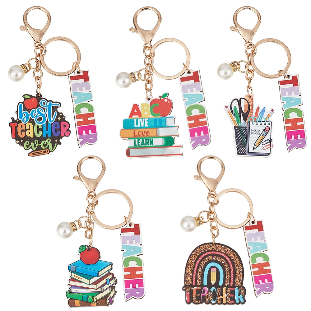 5Pcs 5 Colors Teachers' Day Wooden Keychains Bag Purse Decorations Word ...