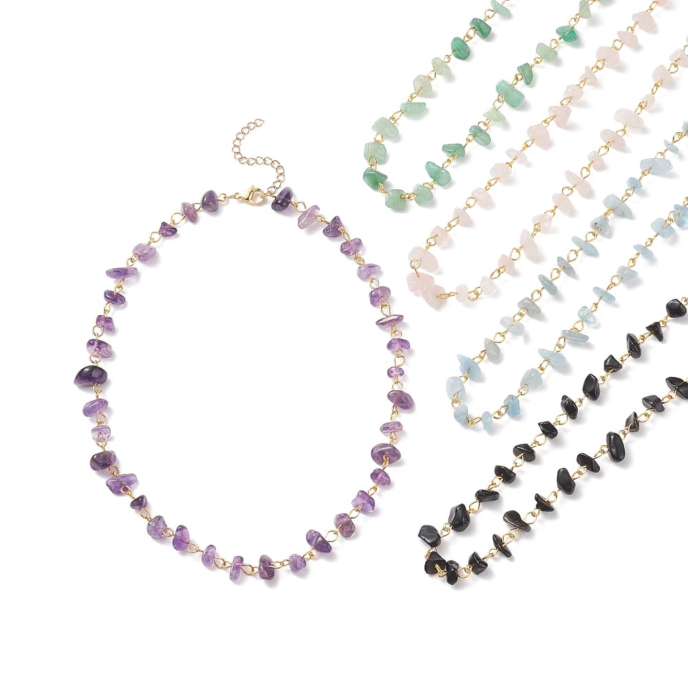 5Pcs 5 Style Natural Mixed Gemstone Chips Beaded Necklaces Set 304 ...