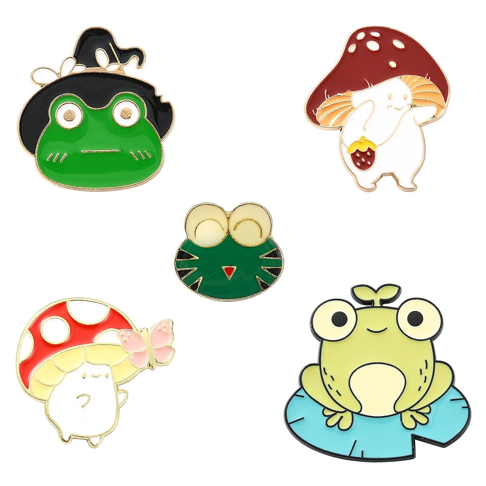 5Pcs 5 Styles Cartoon Frog & Mushroom Enamel Pins Alloy Brooches for ...