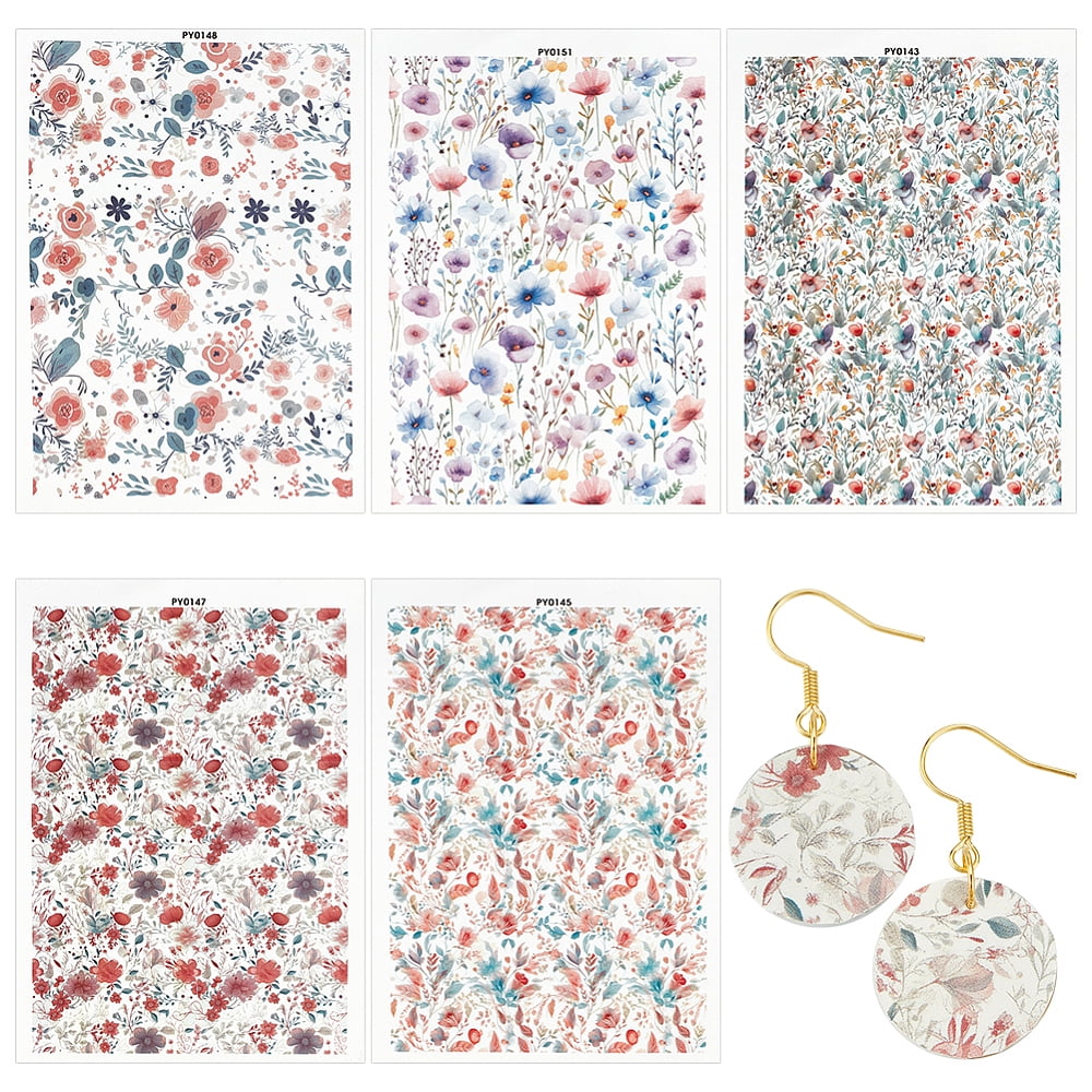 5Pcs 5 Styles Clays Transfers Paper Flower Pattern Ceramics Clay Water ...