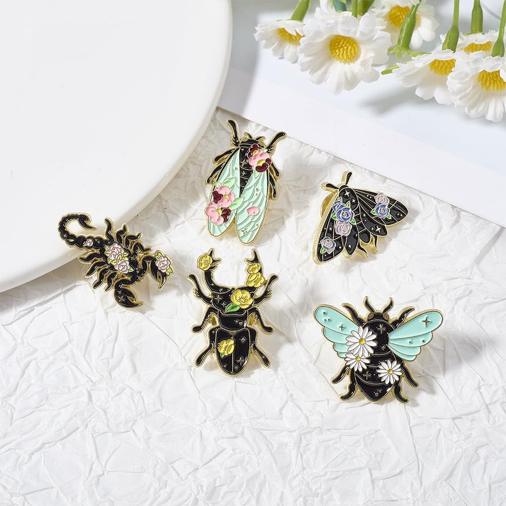 5Pcs 5 Styles Insect Enamel Pins Alloy Brooches for Backpack Clothes ...