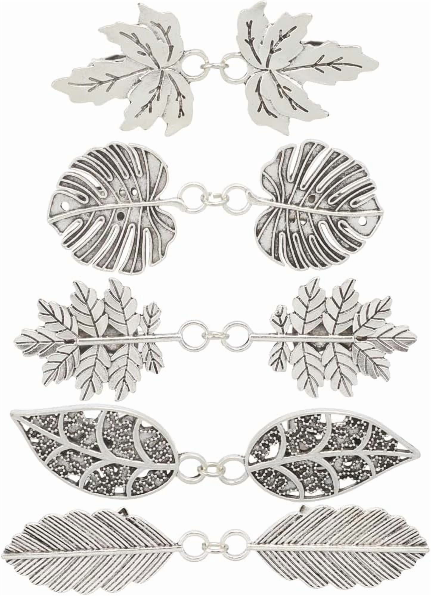 5Pcs 5 Styles Leaf Shawl Clips Vintage Alloy Cardigan Cape Collar Clasp ...