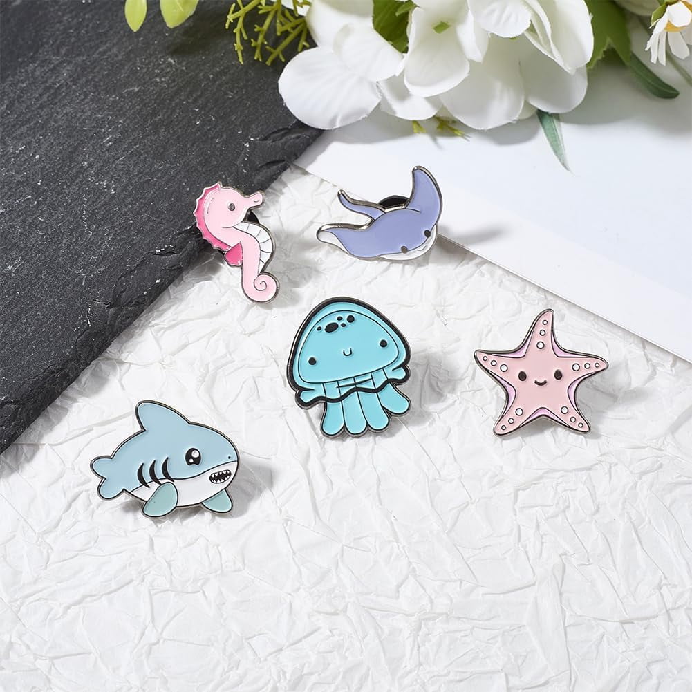 5Pcs 5 Styles Marine Organism Enamel Pins Alloy Brooches for Backpack ...