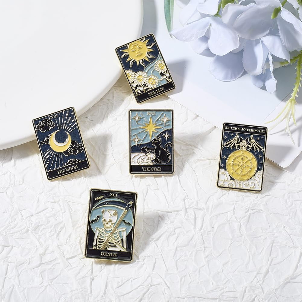 5Pcs 5 Styles Tarot Enamel Pins Alloy Brooches for Backpack Clothes ...