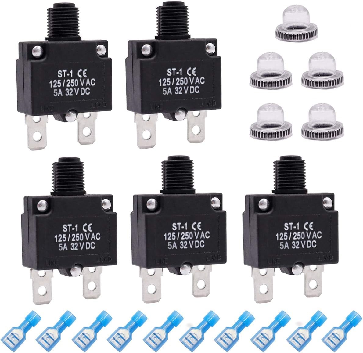5Pcs 5Amp Circuit Breakers Push Button Manual Reset 125/250V AC 32V DC ...