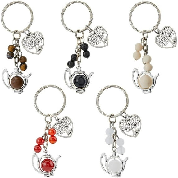 5Pcs 5Styles Stone Charms Alloy Pendant Keychain Teapots Keychain ...