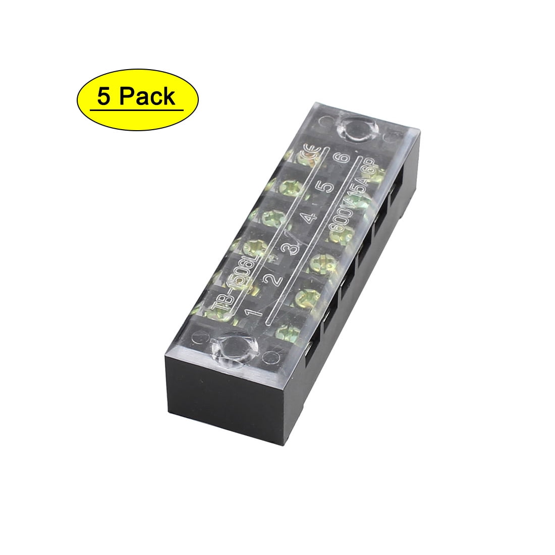 5Pcs 600V 15A 6 Positions 6P Dual Rows Covered Barrier Screw Terminal ...
