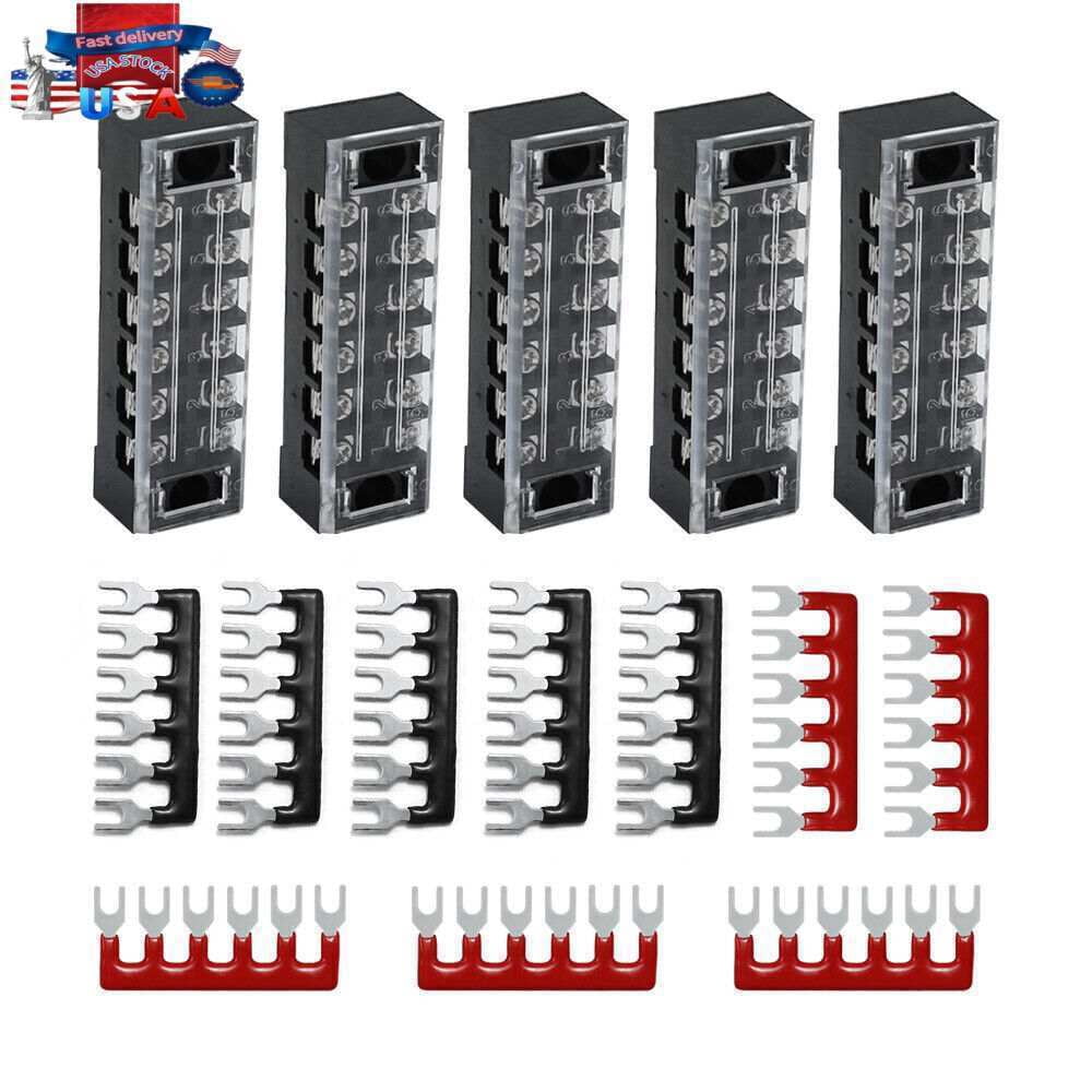 5Pcs 600V 15A 6P Dual Row Barrier Terminal Block + 10pcs Terminal ...