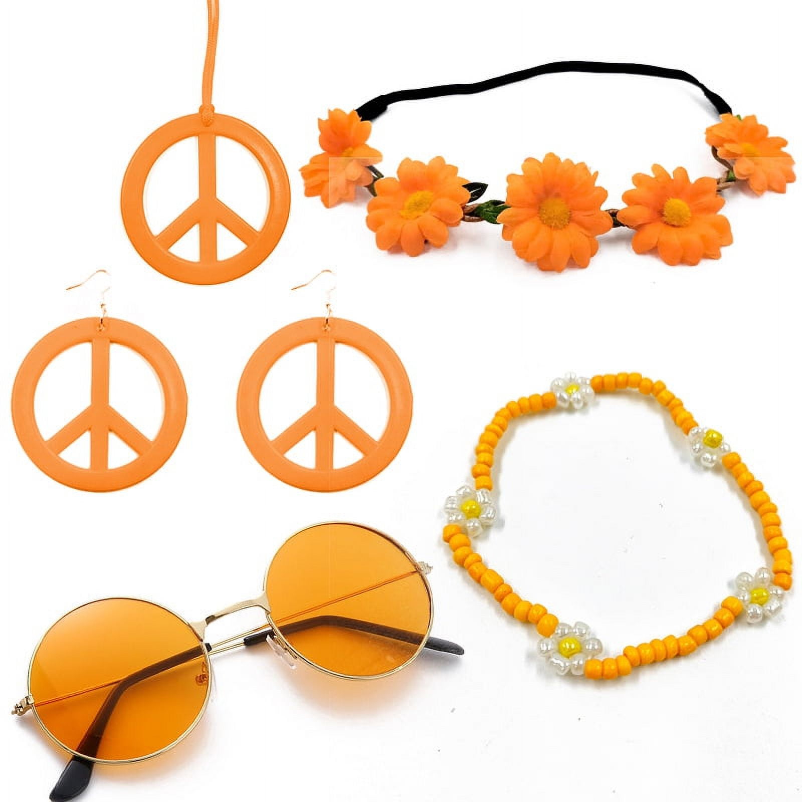 5Pcs 70s Hippie Accessories For Women Costume Set-Hippie Sunglasses,Peace Sign Necklace Earrings ...