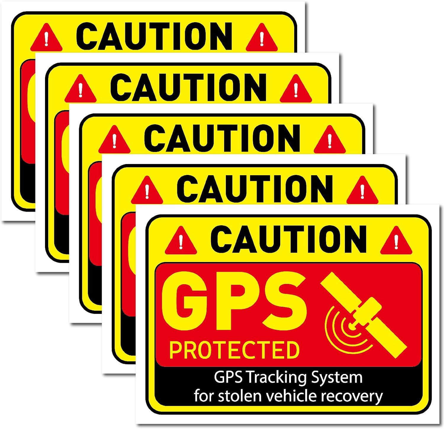 5Pcs 9.8 x 6.9 Inch Warning GPS Tracking Sticker Words Caution ...