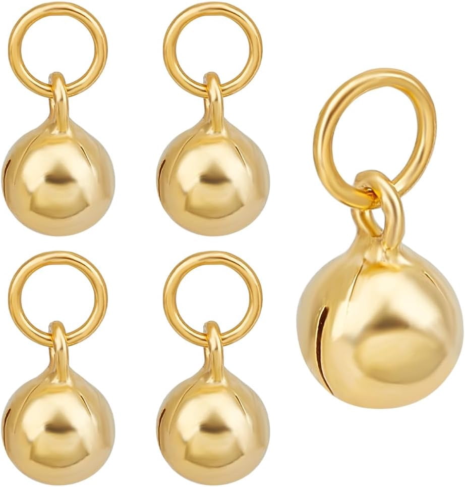 5Pcs 925 Sterling Silver Jingle Bells 5mm 18K Gold Plated Mini Dangle ...