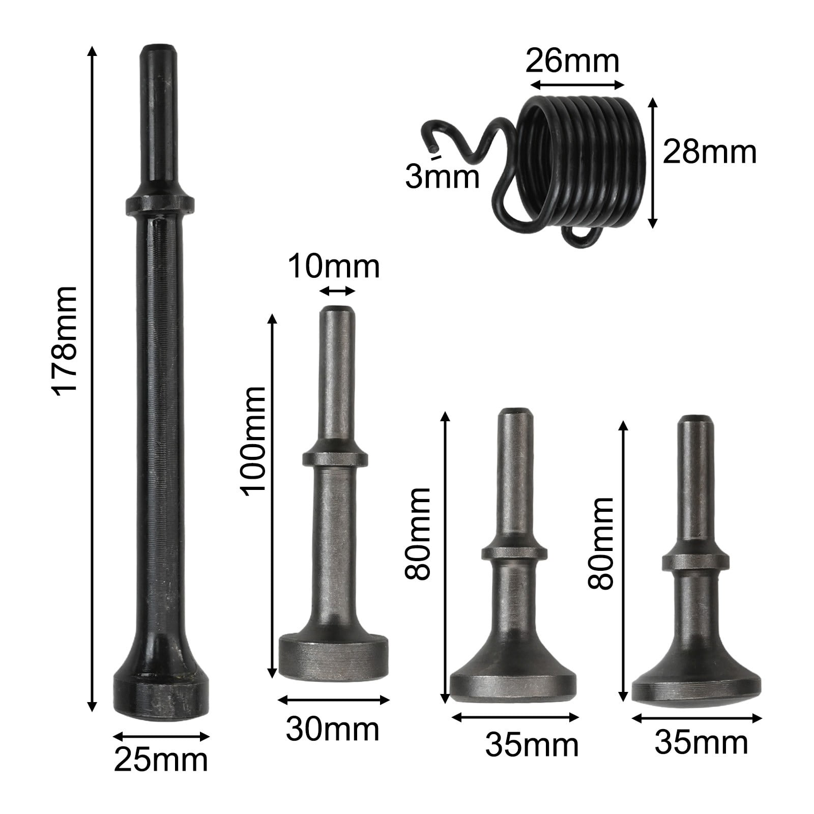 5Pcs Air Hammer Chisel Bits Set With Spring For Pneumatic Tools Alloy Steel Smoothing Hammer ...