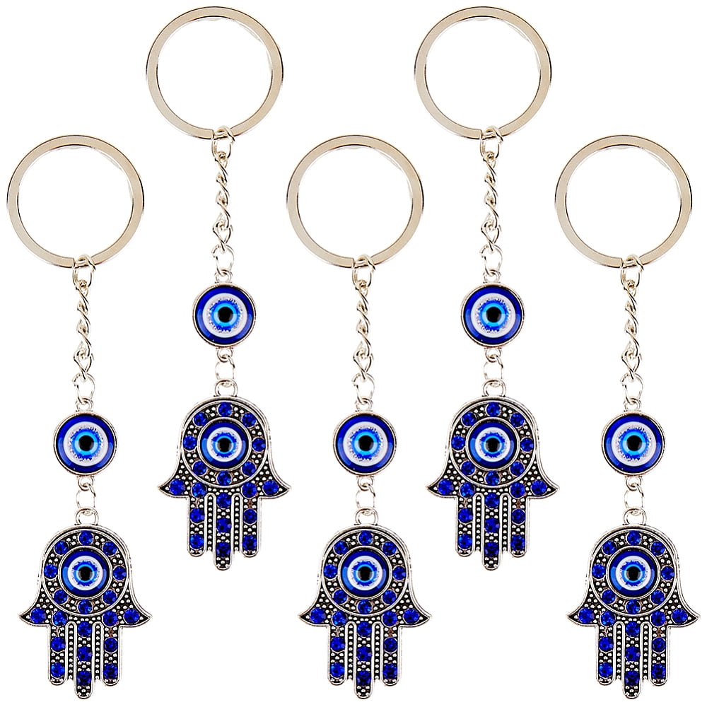 5Pcs Alloy Lampwork Keychain Bar with Key Rings for Bag Ornaments Blue ...